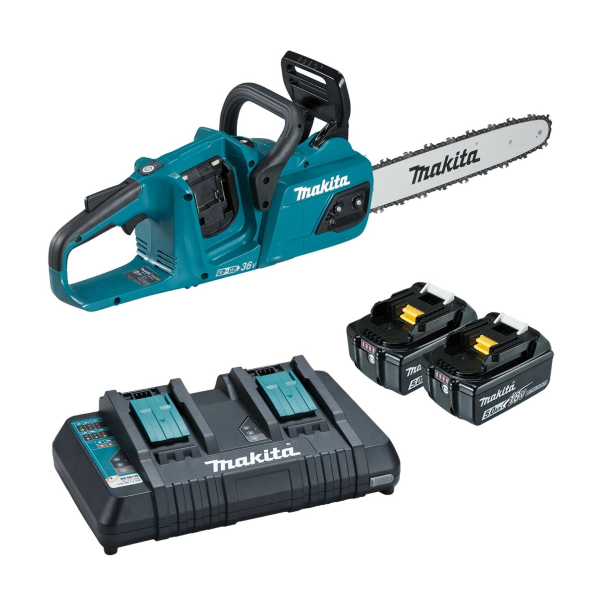 Makita Duc355pt2 Tronçonneuse 36v 35cm 2x18v 2x5 0ah Li Ion Avec