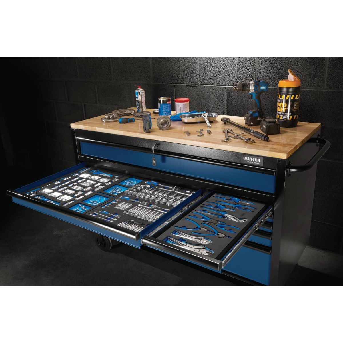 Bunker Servante d'atelier 142cm à 10 tiroirs Bleu (D08237)
